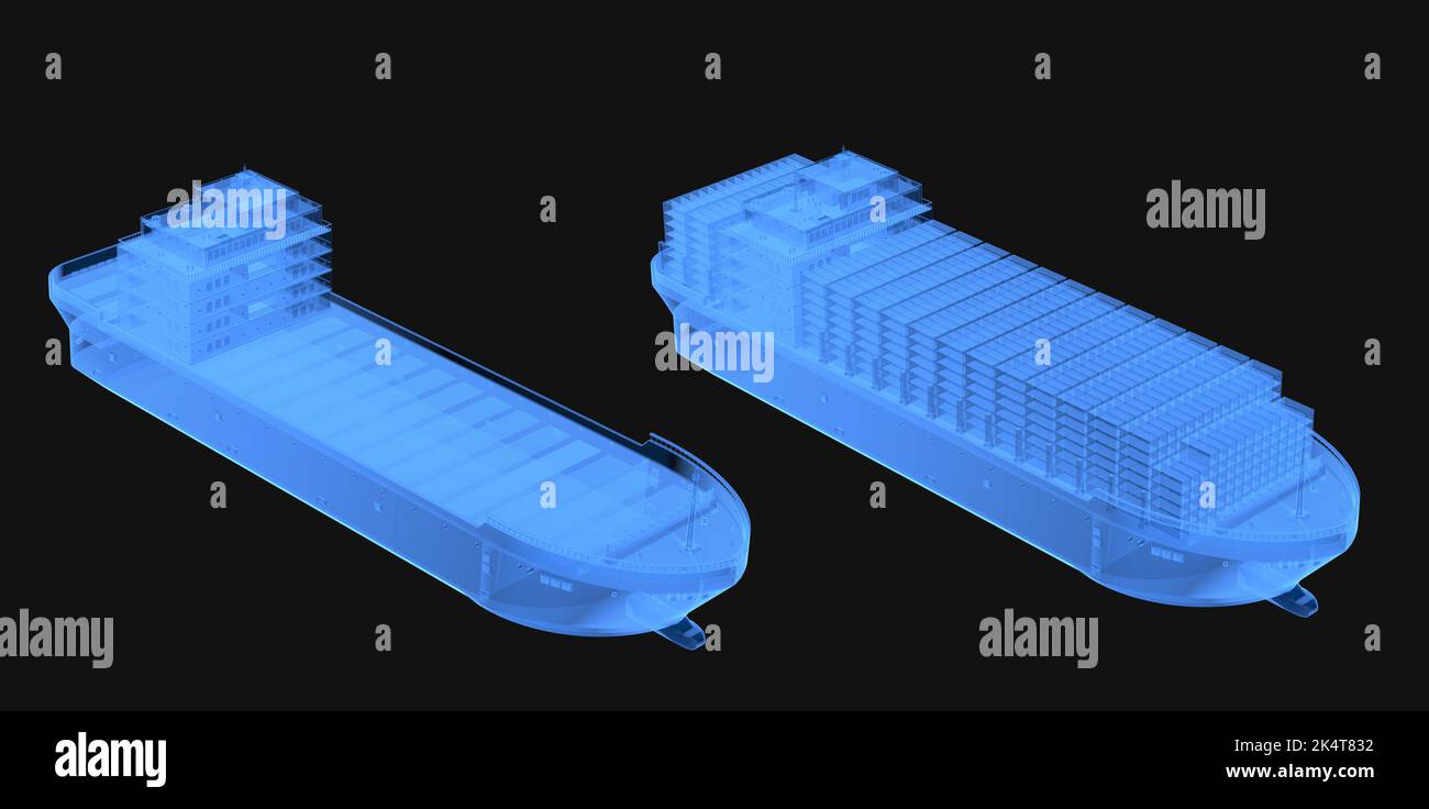 3d rendering x-ray cargo ship or vessel isolated on black Stock Photo ...
