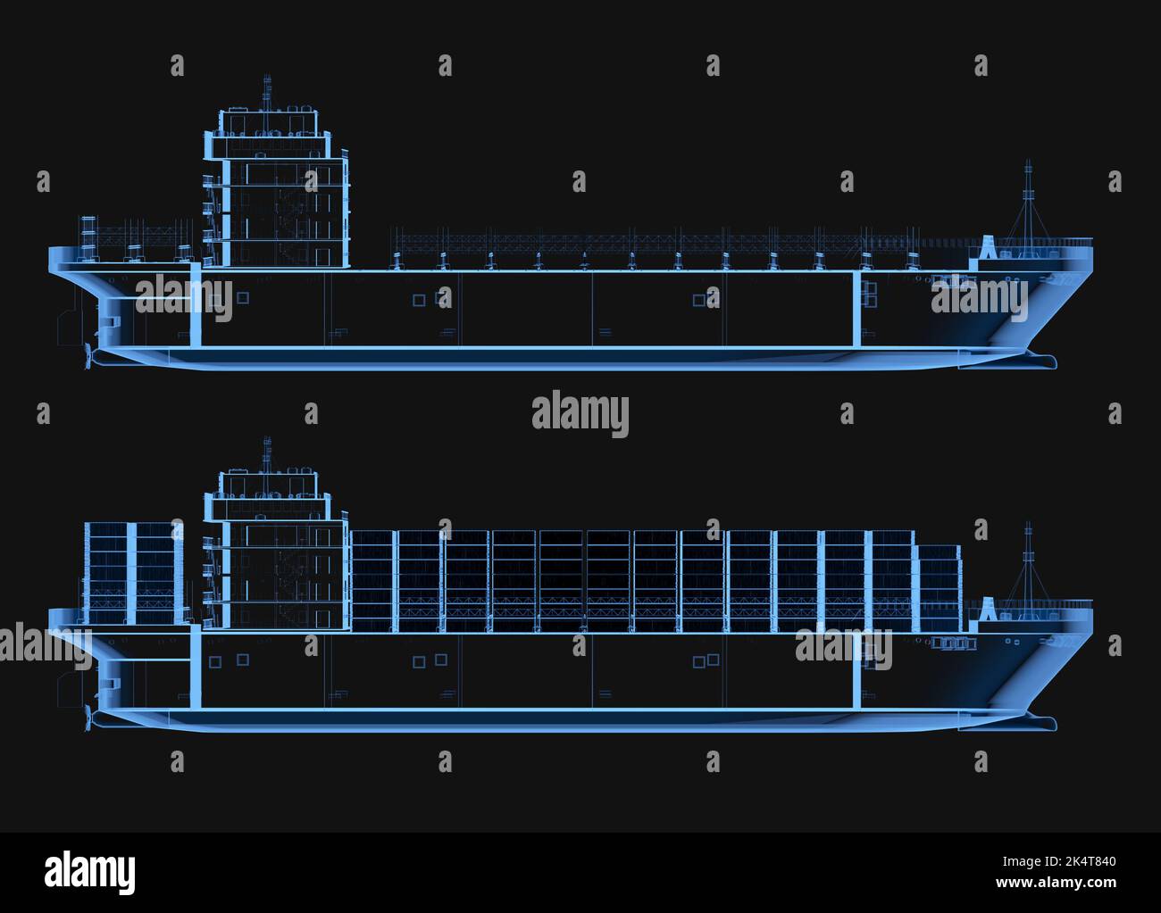 3d rendering x-ray cargo ship or vessel isolated on black Stock Photo ...