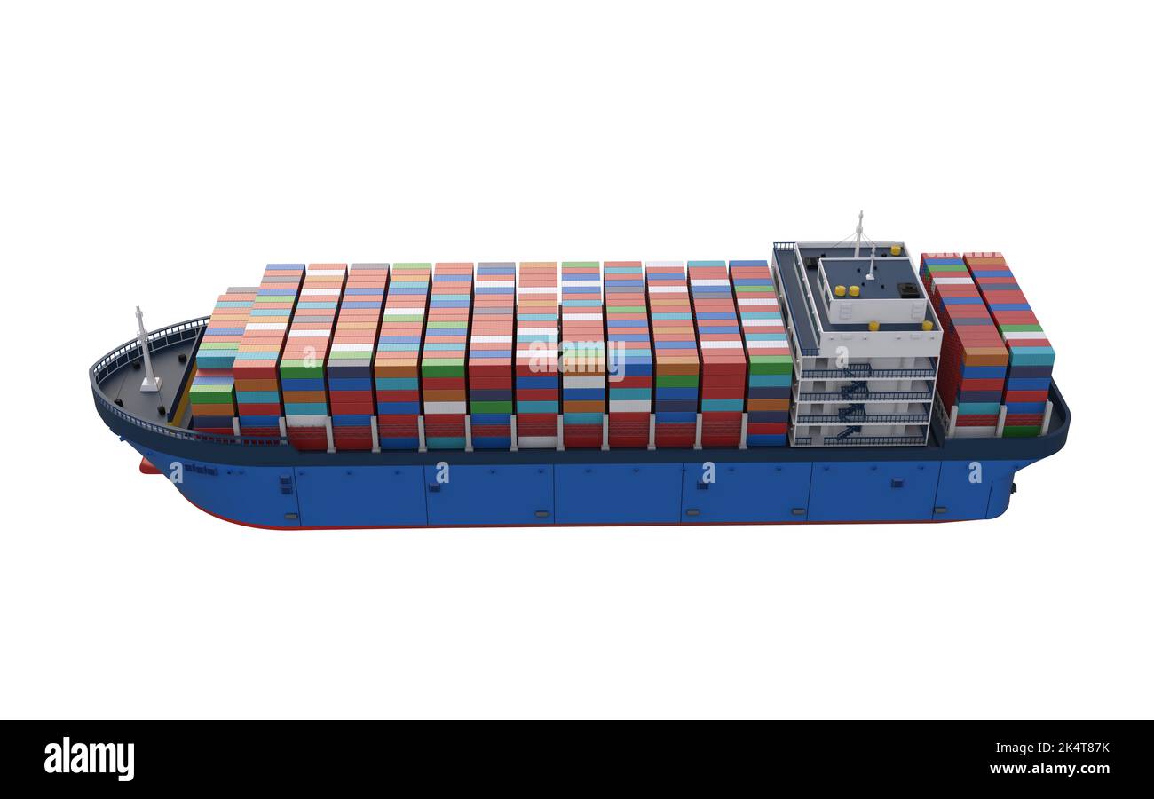 3d rendering cargo ship or vessel with containers isolated on white ...