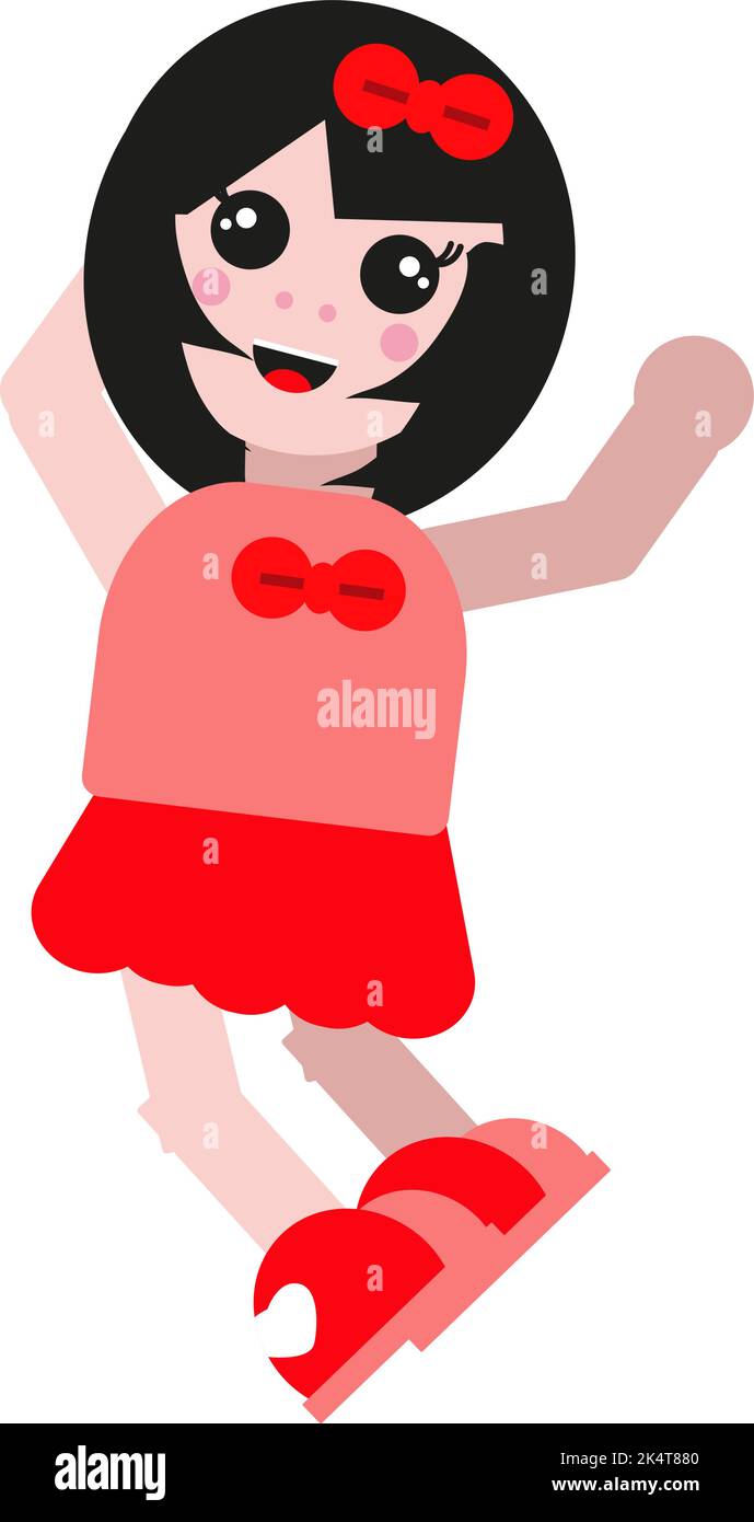 Girl doll jumping, illustration, vector on a white background Stock ...