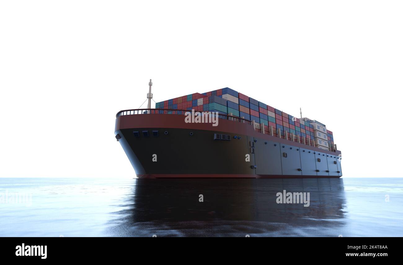 3d rendering cargo ship or vessel with containers in ocean Stock Photo ...