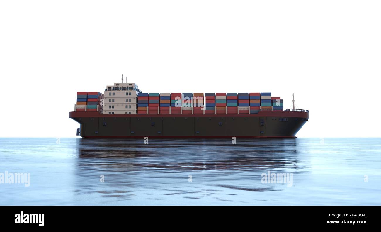 3d rendering cargo ship or vessel with containers in ocean isolated on ...