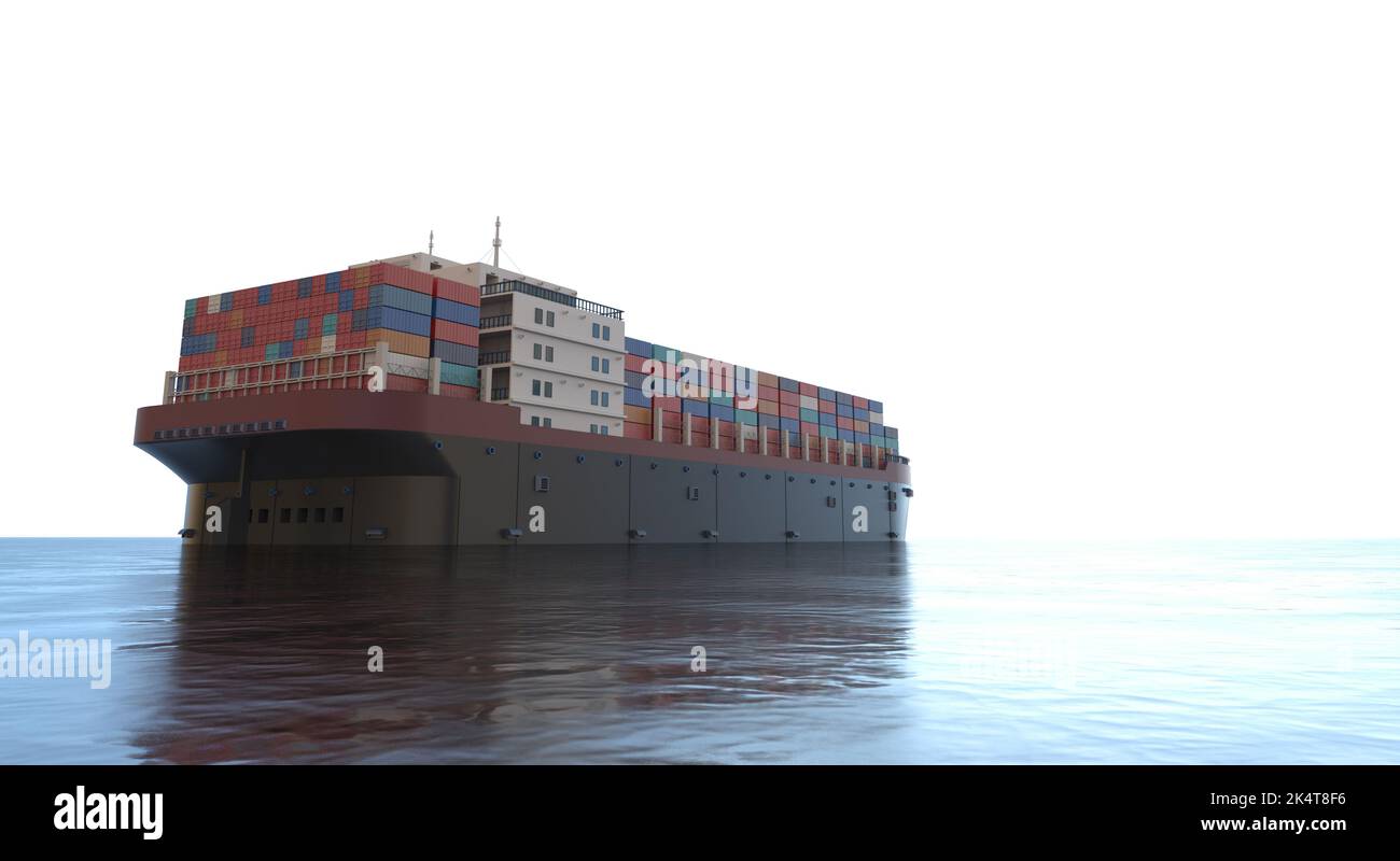 3d rendering cargo ship or vessel with containers in ocean isolated on ...