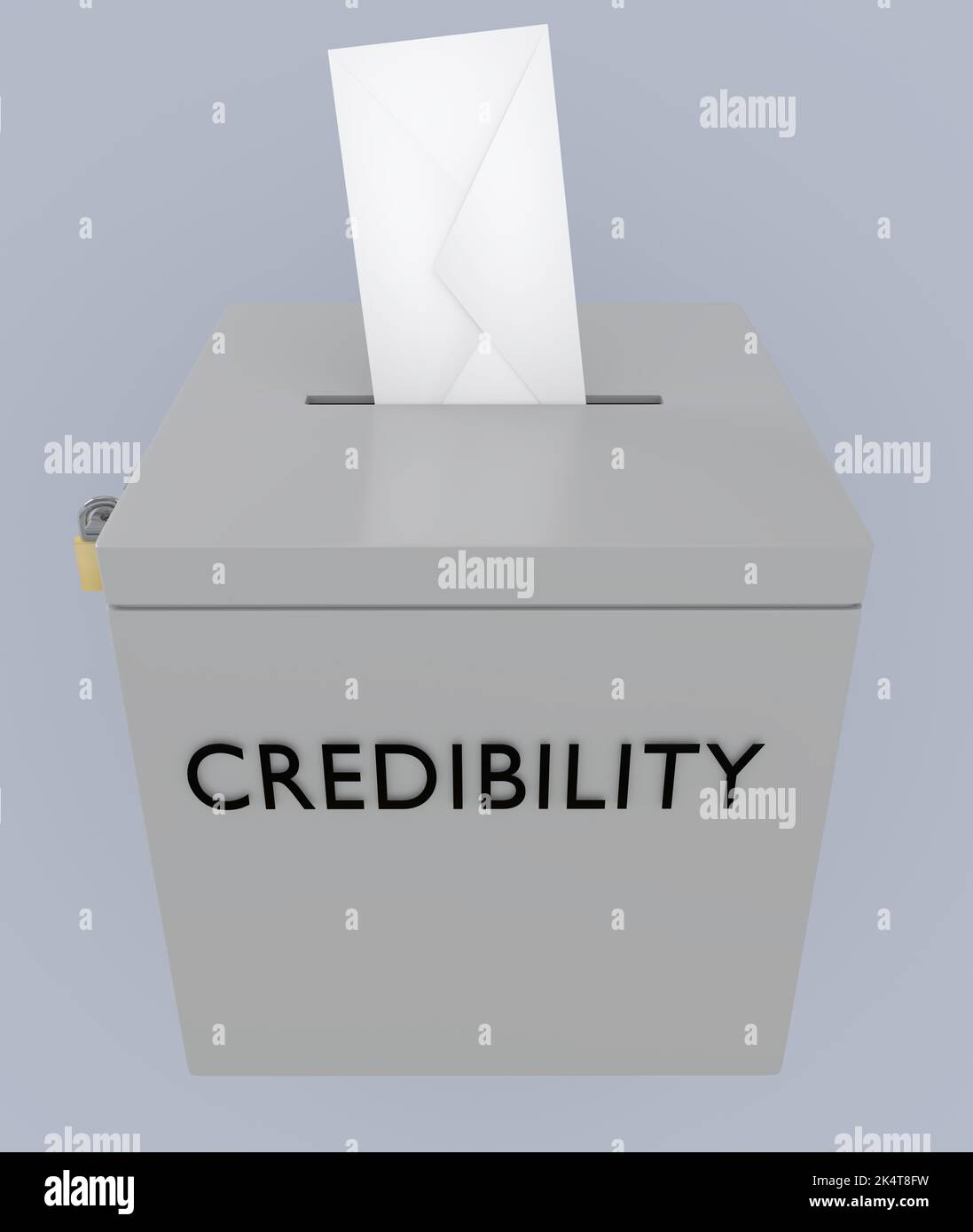 3d illustration of CREDIBILITY title on ballot box, isolated over pale ...