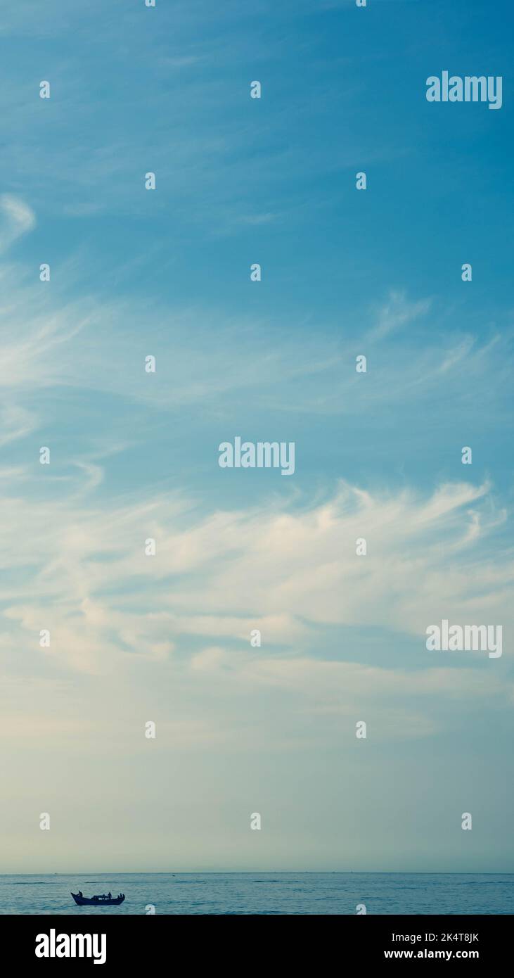 BANNER, VERTICAL STORY Atmosphere panorama white cloud clear blue sky ...