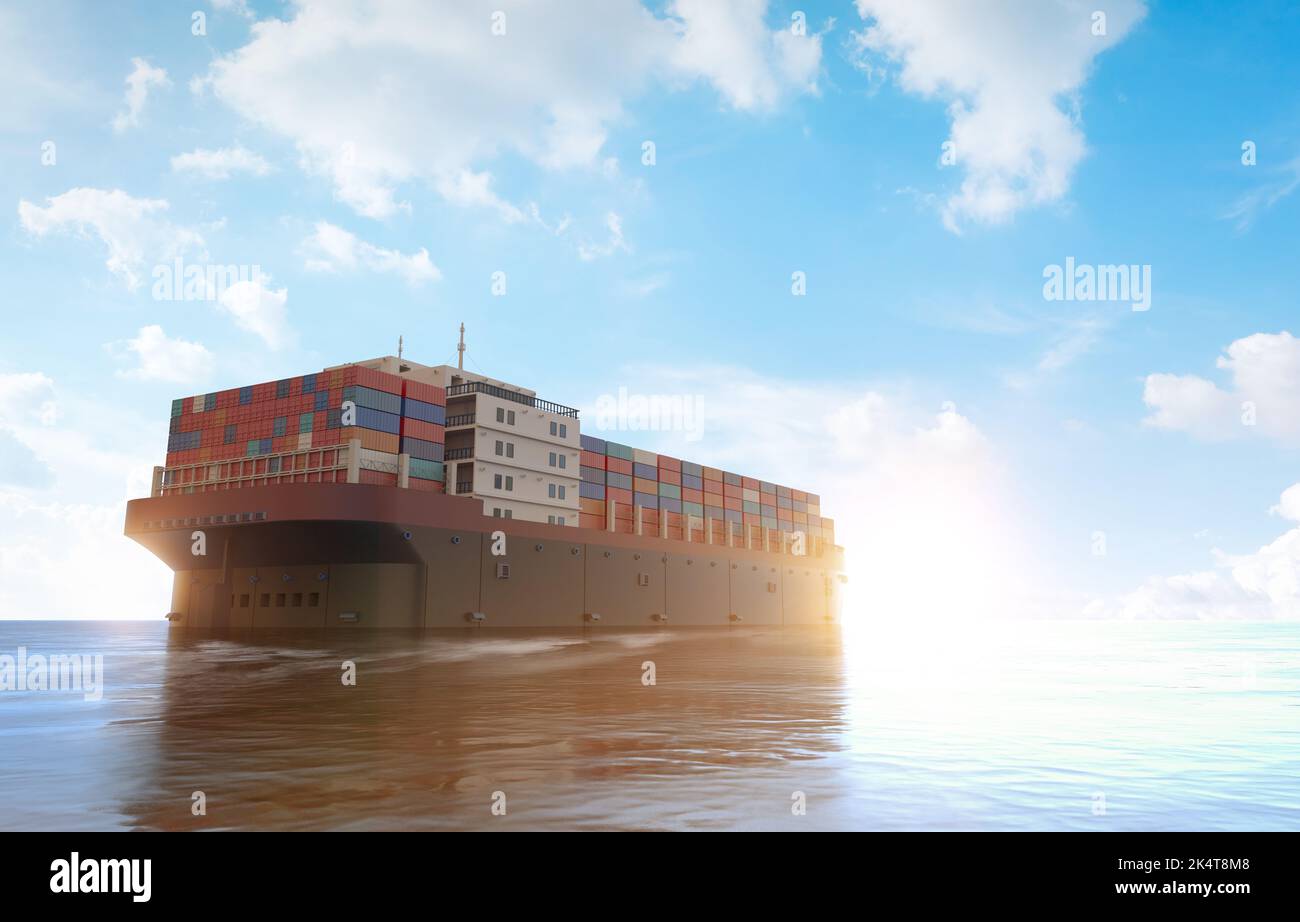 3d rendering cargo ship or vessel with containers in ocean Stock Photo ...