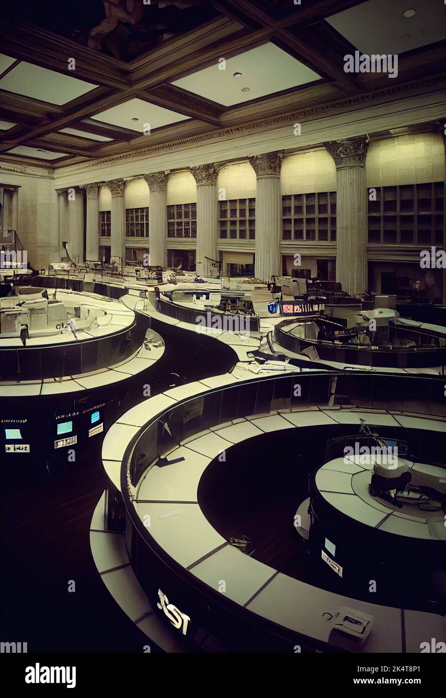 3D render composition inside the American Stock Exchange of Wall Street ...