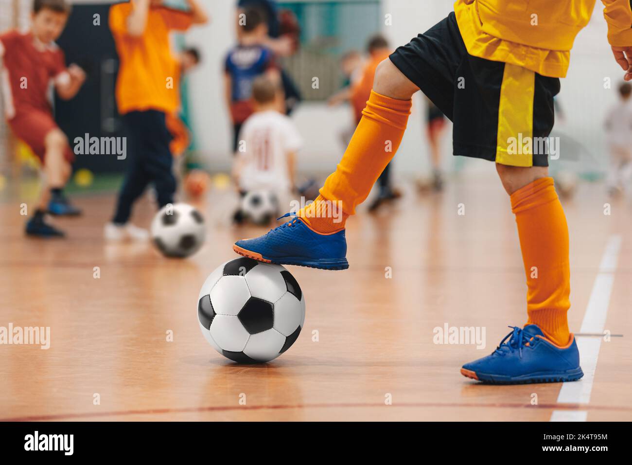 Football futsal training for children. Soccer training drill. Indoor ...
