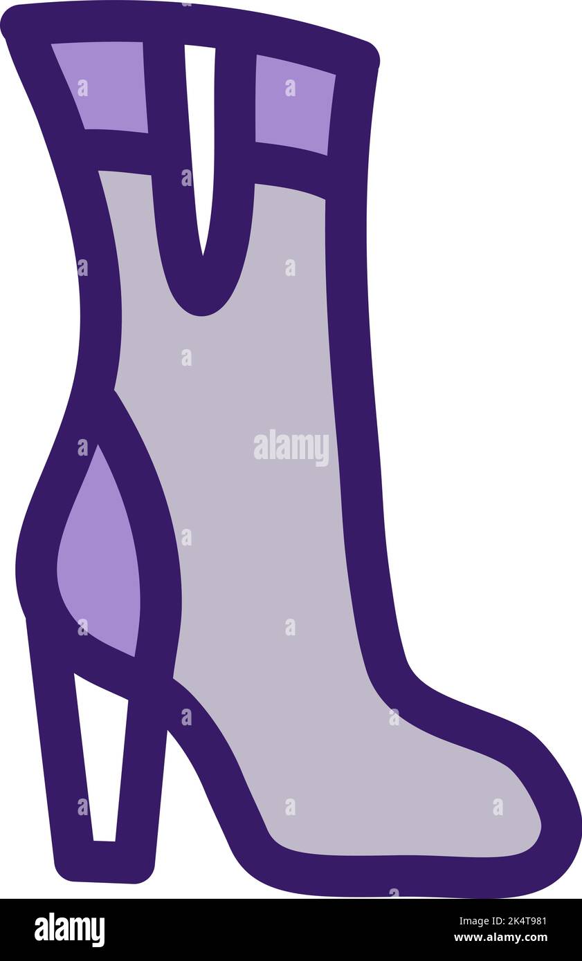 Purple high heeled boot, illustration, vector on a white background ...