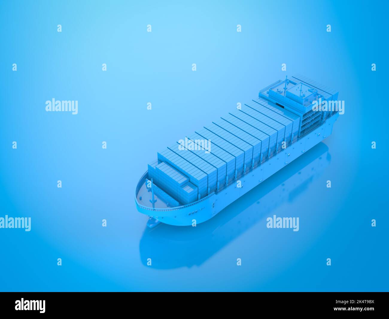 3d rendering blue cargo ship or vessel with containers on blue ...