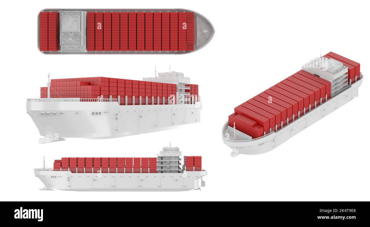 3d rendering white cargo ship or vessel with red containers on white background Stock Photo - Alamy