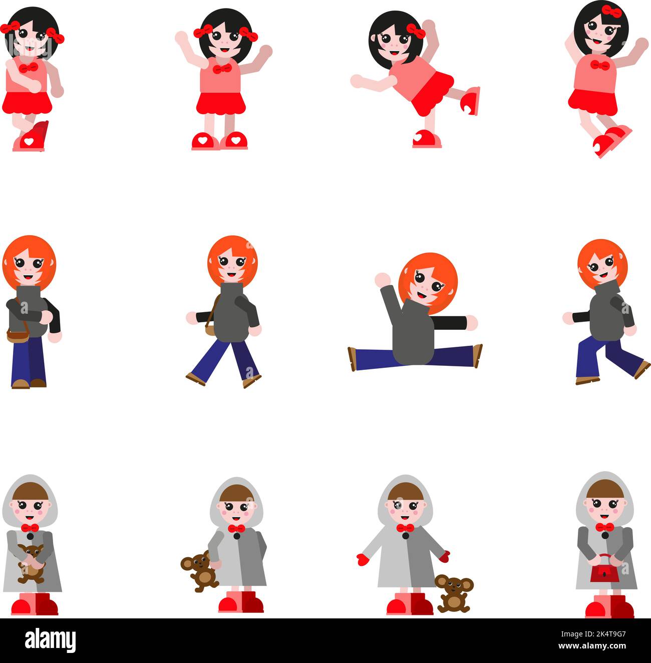 Girl doll icon pack, illustration, vector on a white background Stock ...