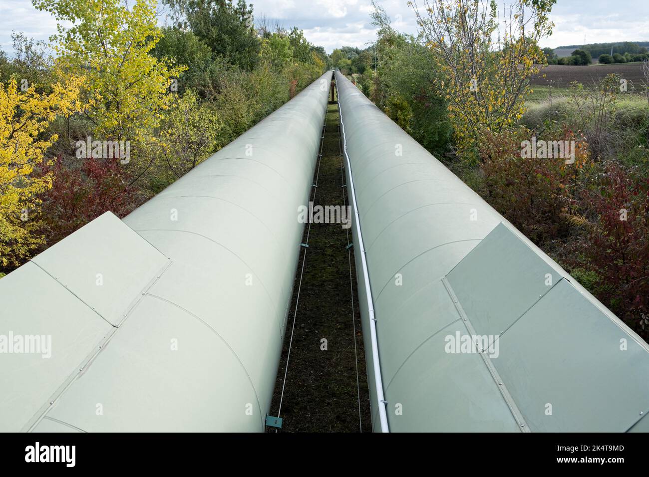 natural gas pipelines in in the field in Europe. two lines of the ...