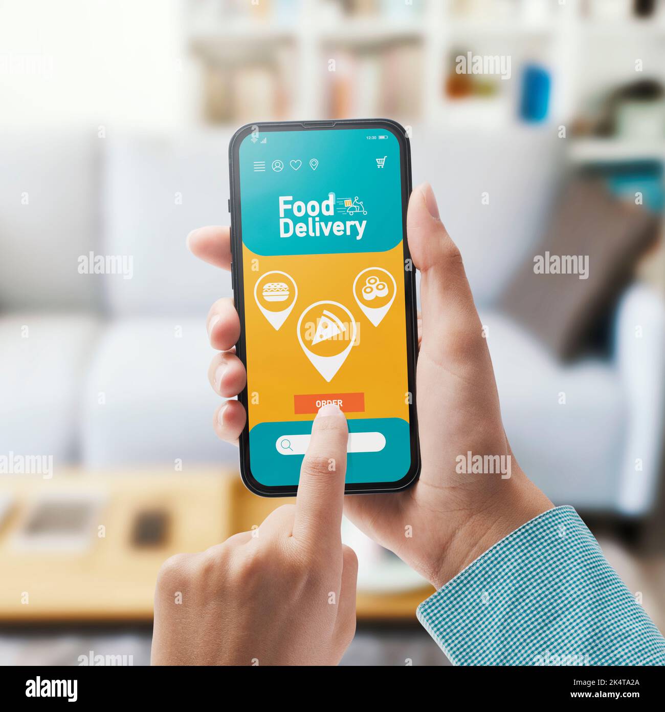 Woman ordering food delivery from restaurants online, fast food and ...