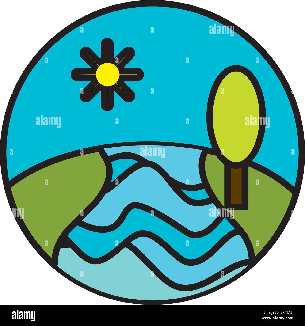 River landscape, illustration, vector on a white background Stock ...