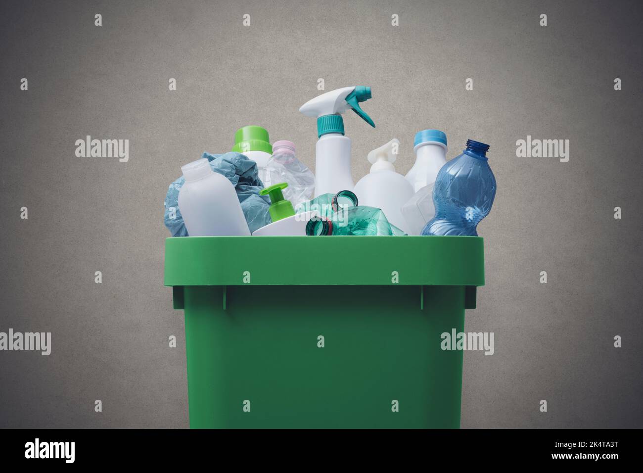 Recycling bin full of plastic waste, separate waste collection concept ...