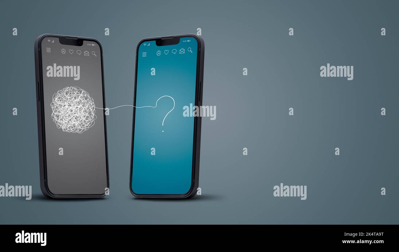 Chaotic line untangling and becoming a question mark on smartphone ...