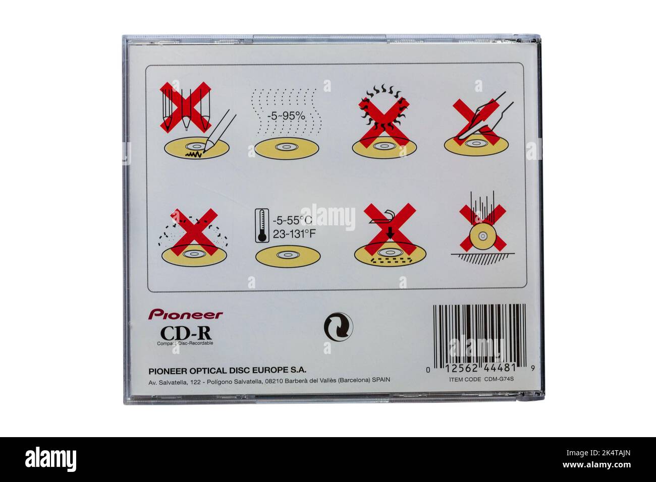 details of storage and care on back of Pioneer CD-R recordable compact ...