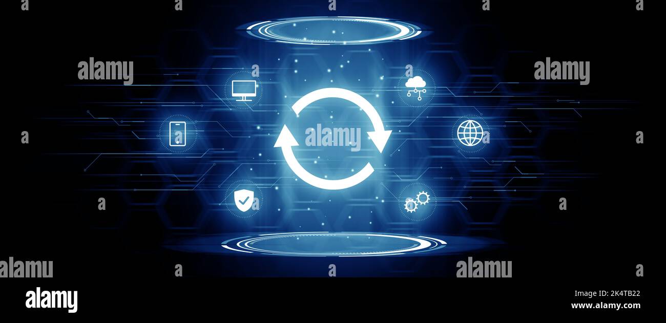 Software and hardware upgrade concept. Abstract hologram projected ...
