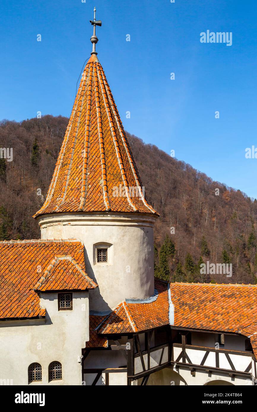 Courtyard tower view of Dracula castle in Bran, Romania Stock Photo - Alamy