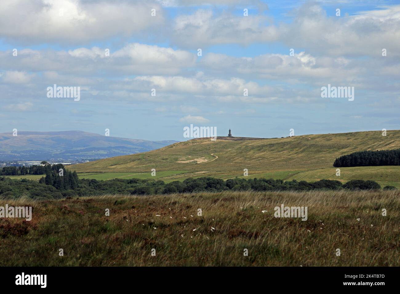 Darwen Tower viewed from the slopes of Great Hill West Pennines ...