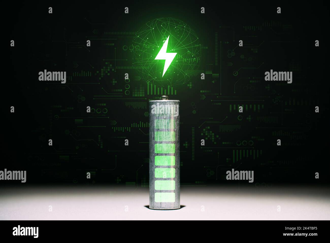 The concept of modern energy. Battery with holographic graphics Stock ...