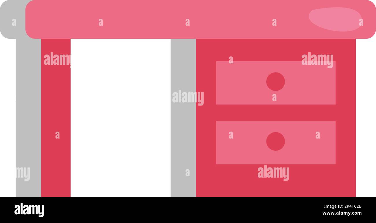 Pink study table, illustration, vector on a white background Stock ...