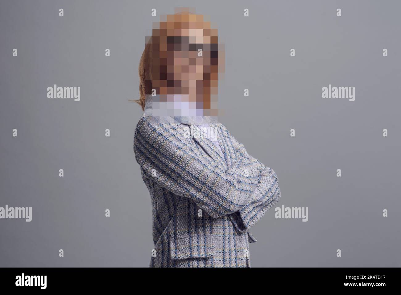 Portrait of woman with blurred face, identity protection concept Stock ...