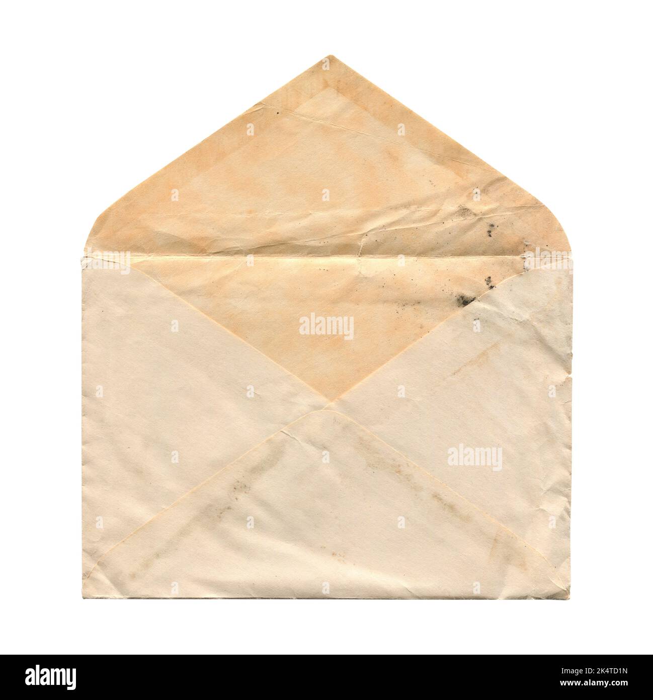 front view closeup of blank old aged vintage open letter paper postage ...