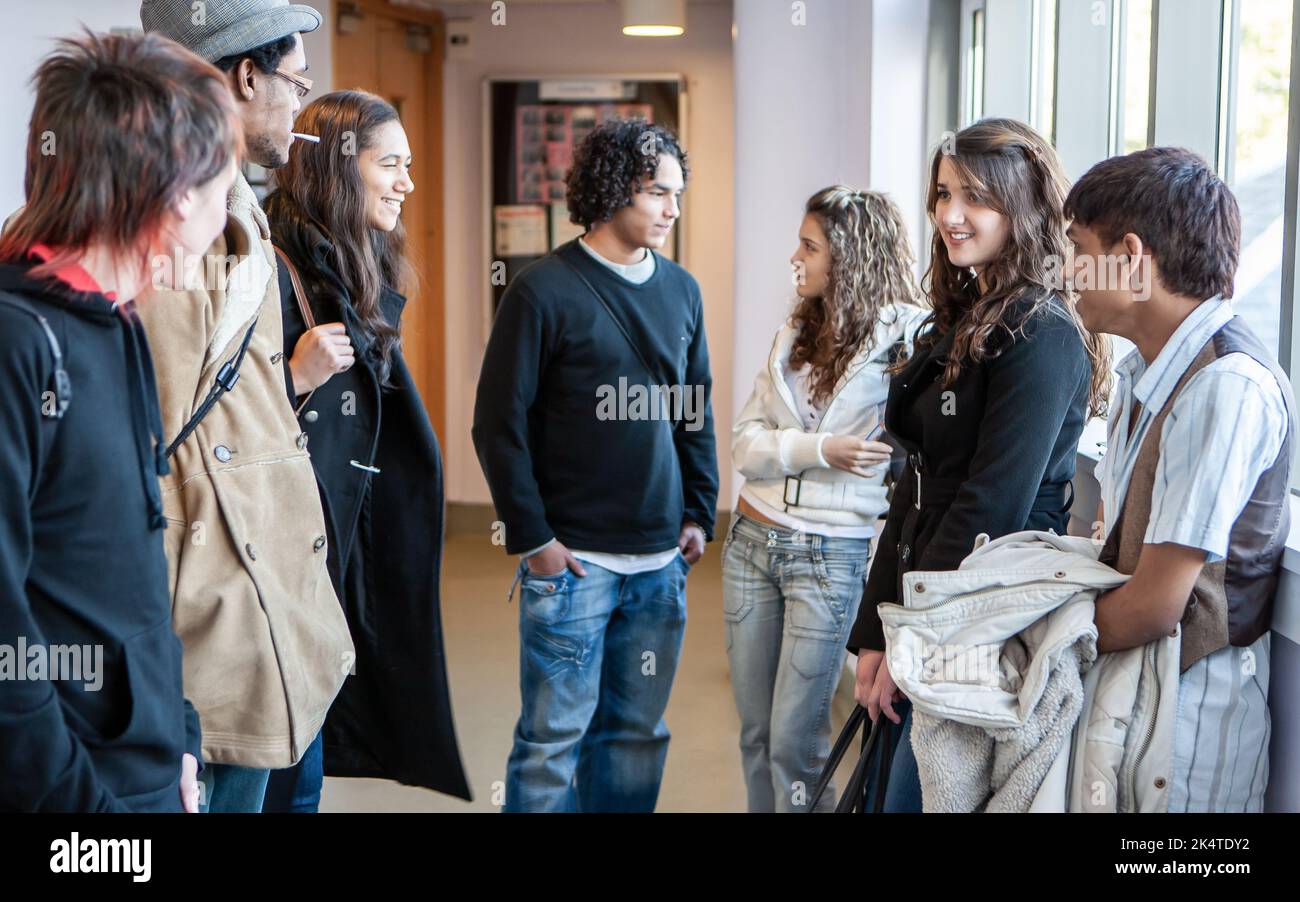 Teenage Students: Waiting for Class. A group of teenage school friends ...