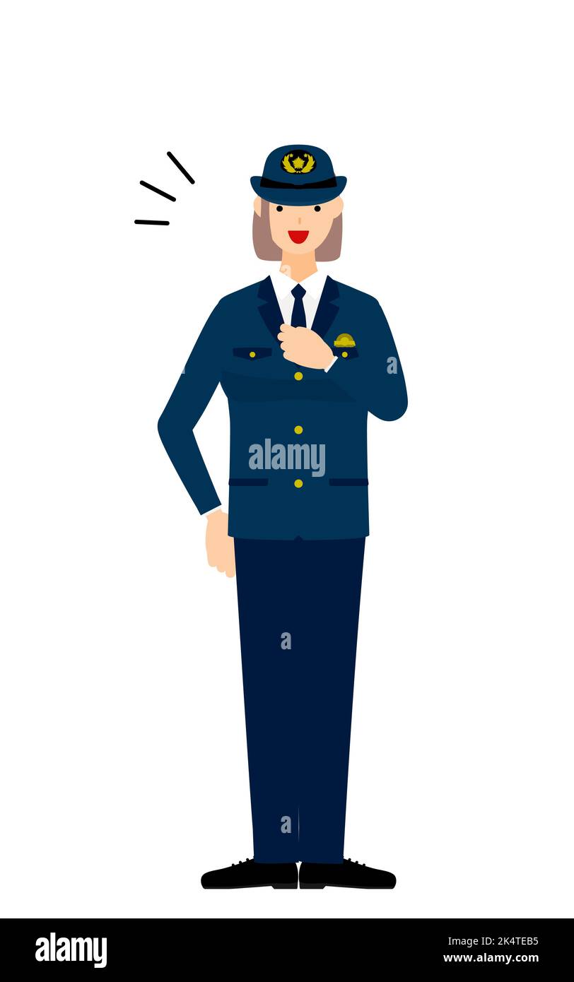 Young female police officer posing, Clapping your chest Stock Photo - Alamy