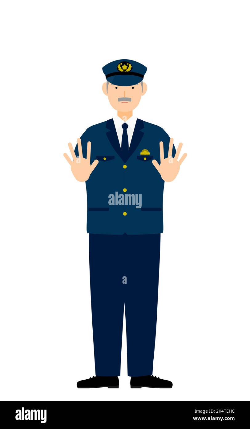 Senior male police officer posing, Putting both hands out in front of ...