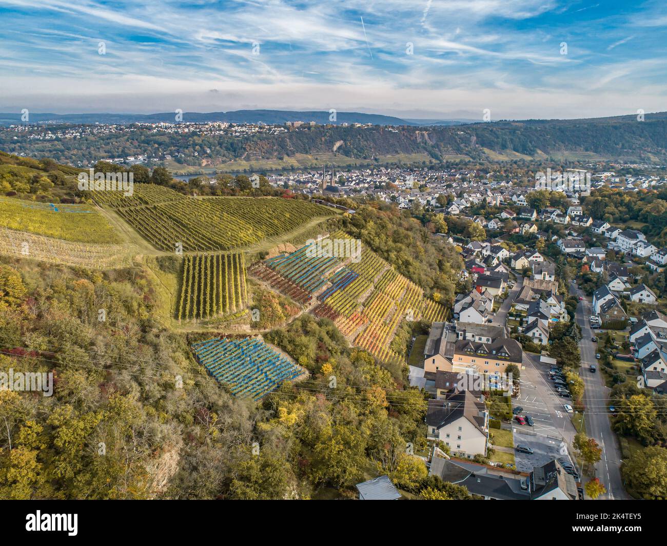 Aerial view Famous German Wine Region Moselle River Lay and Guels ...