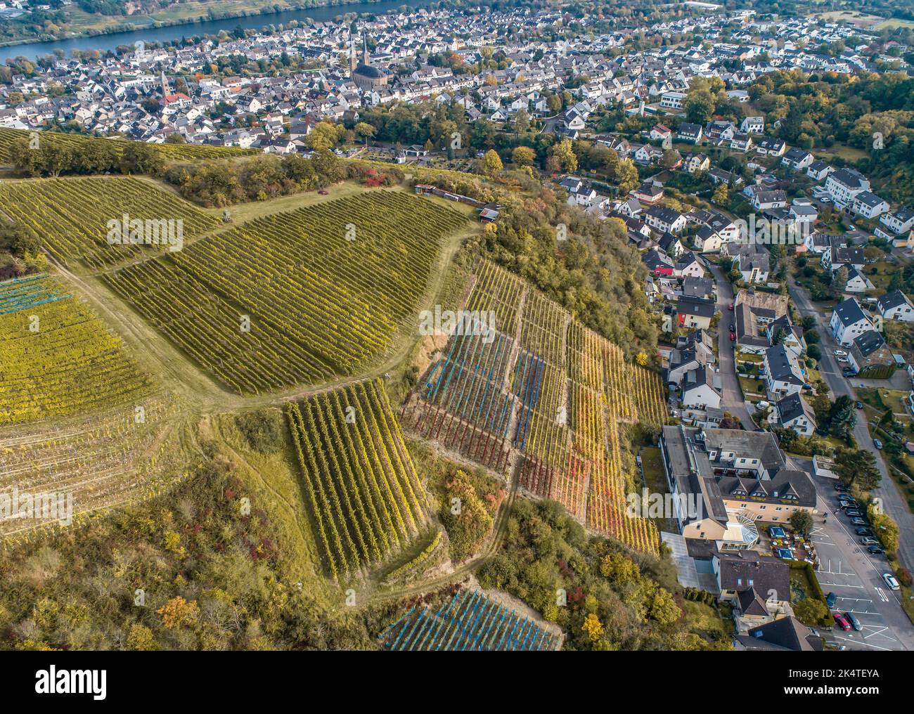 Aerial view Famous German Wine Region Moselle River Lay and Guels ...