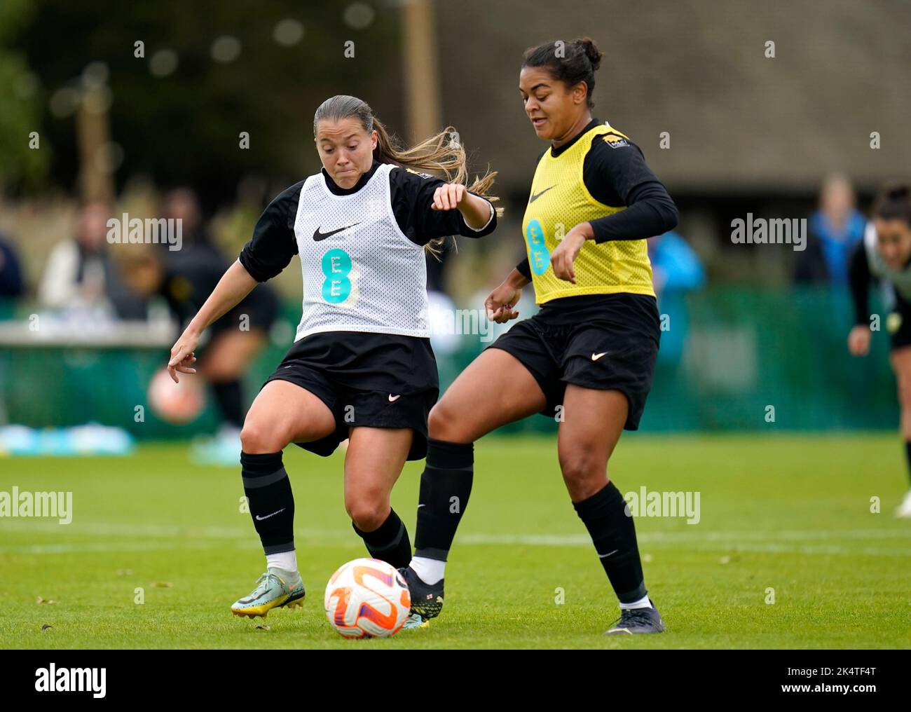 England's Fran Kirby and Jess Carter during a training session at The ...
