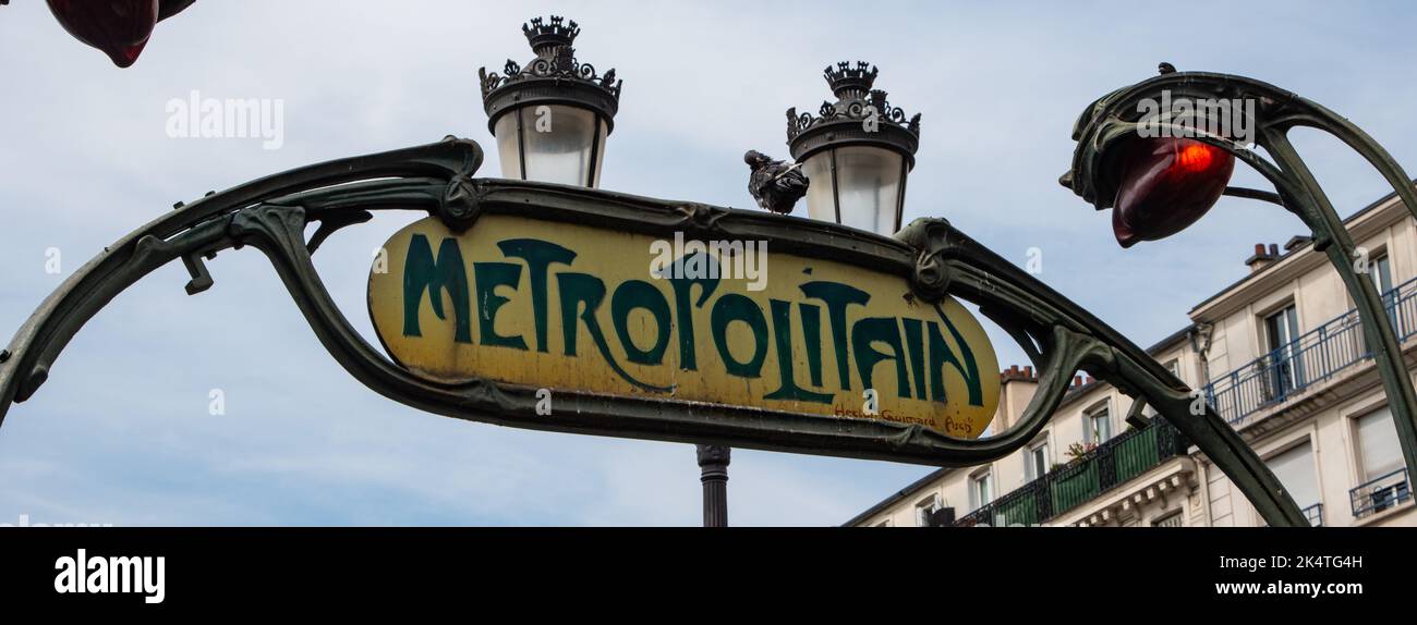 Paris, France. August 2022. Close up of a Metropolitain sign ...