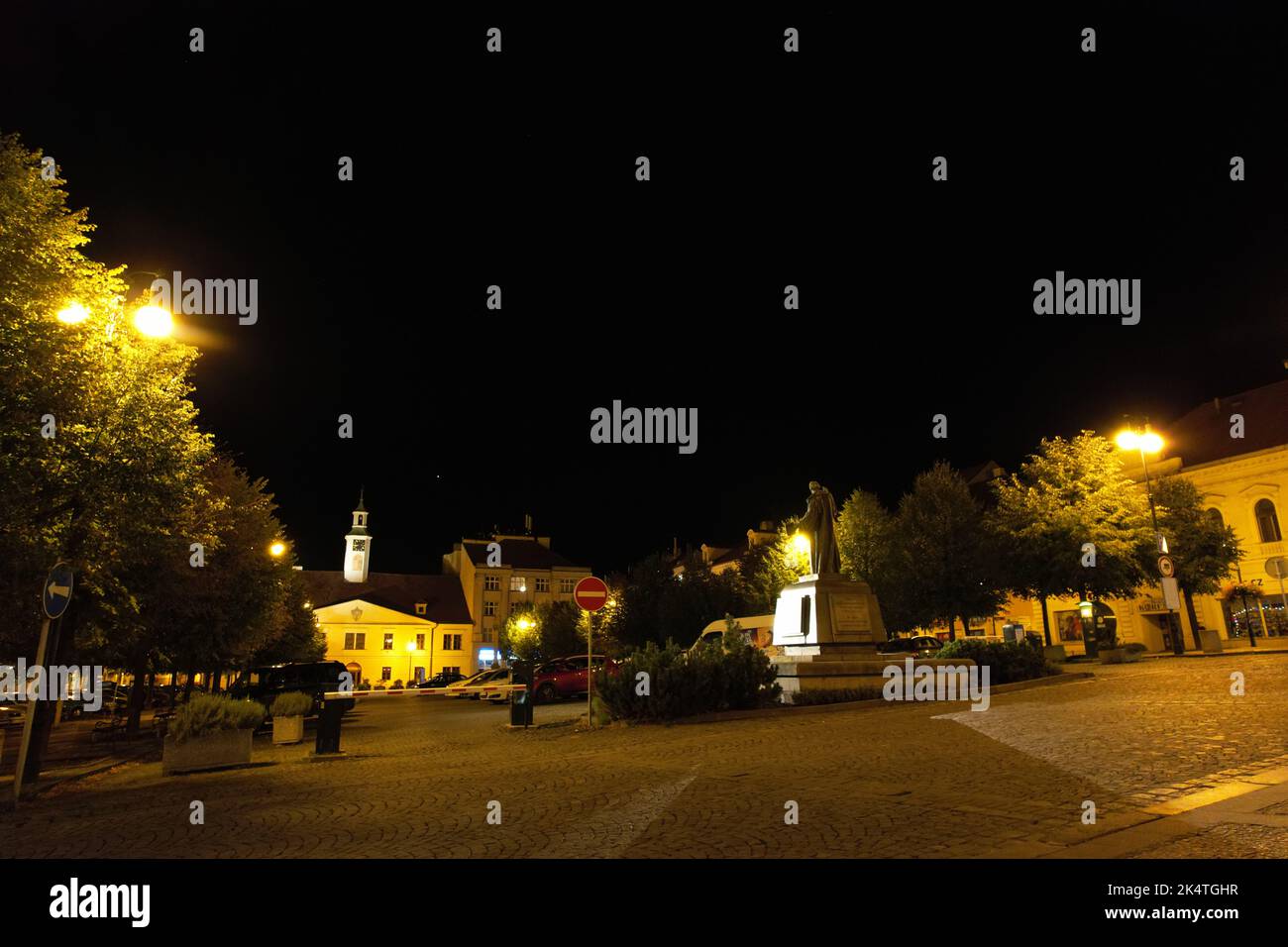 Night aerial view of Louny town during Christmas, illuminated with ...