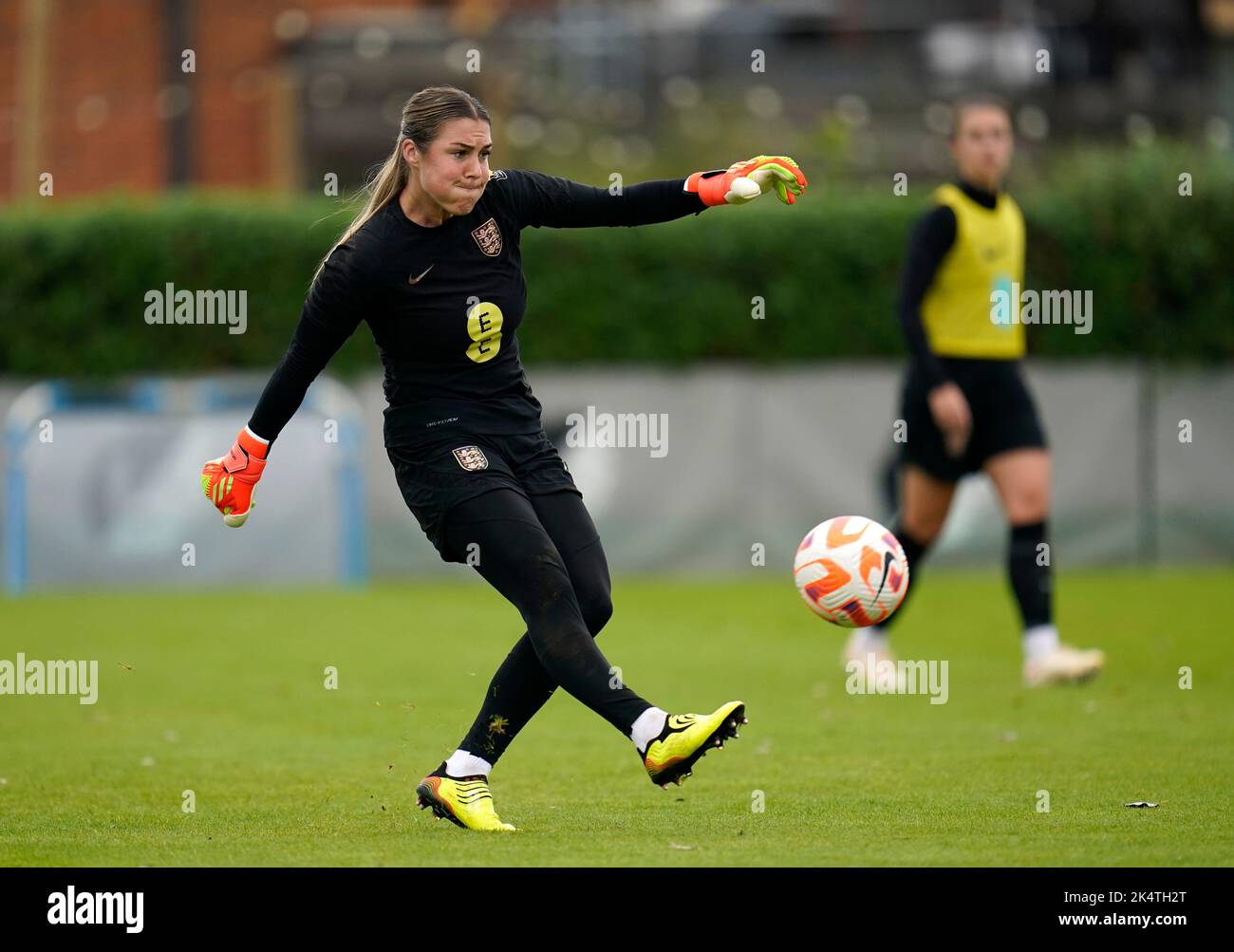 England goalkeeper Mary Earps during a training session at The Lensbury ...
