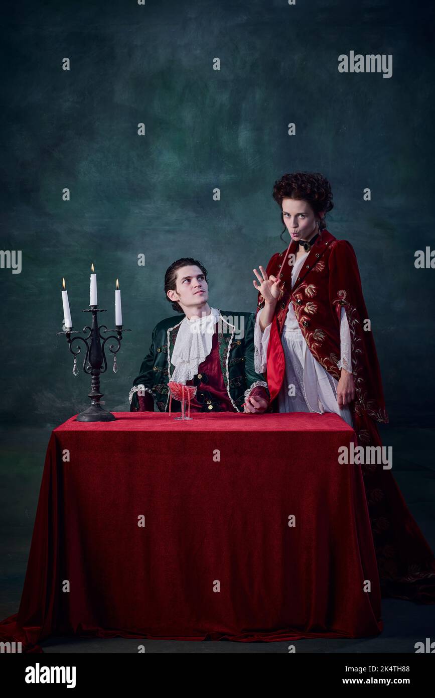 Portrait of mysterious noble family of medieval vampires eating ...