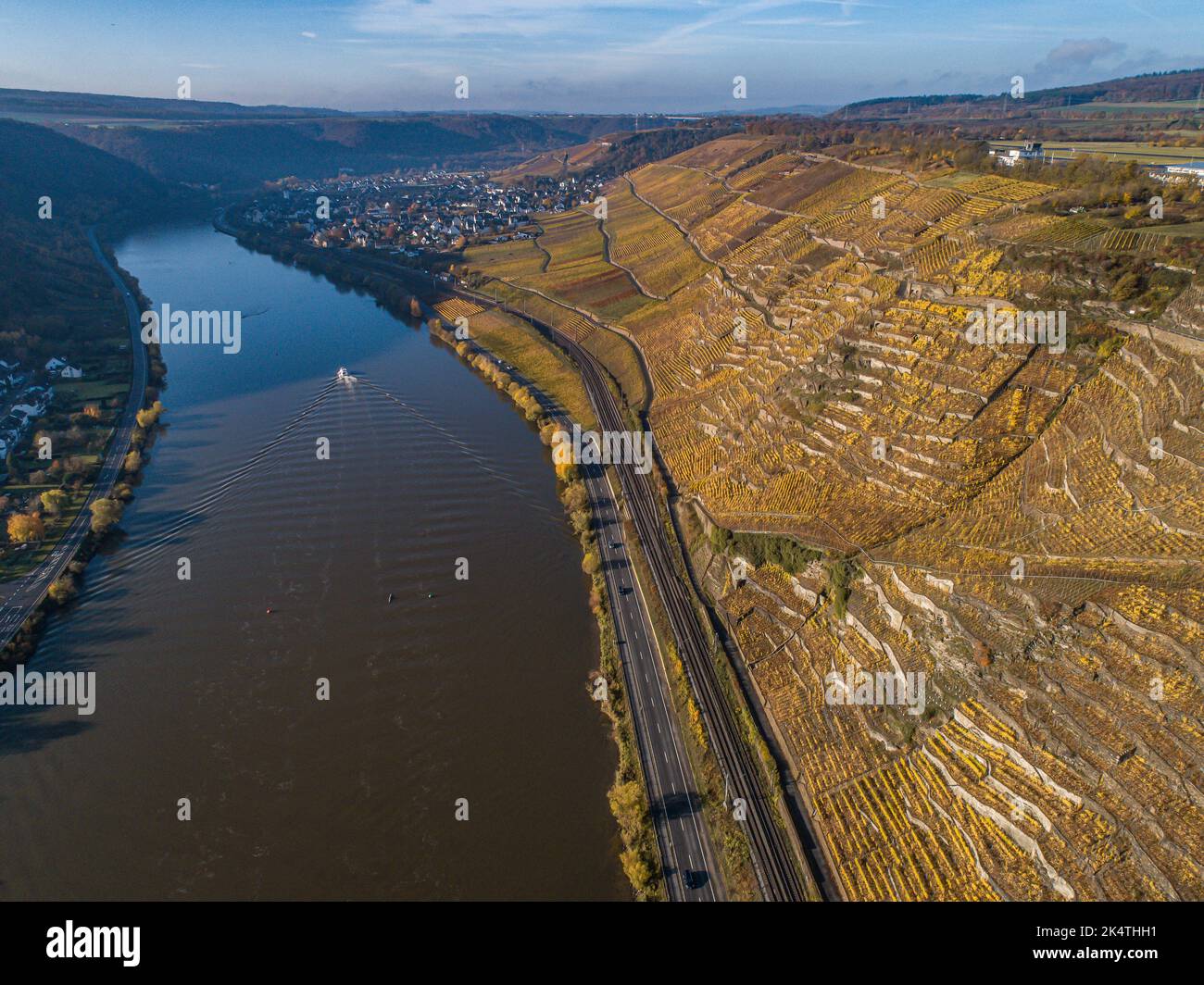 Aerial view Famous German Wine Region Moselle River Lay and Guels ...