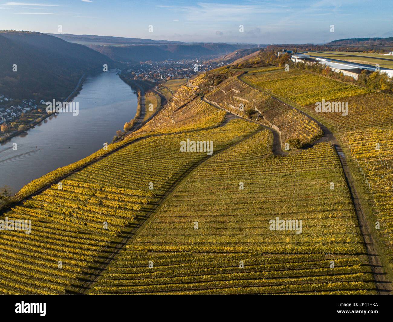 Aerial view Famous German Wine Region Moselle River Lay and Guels ...