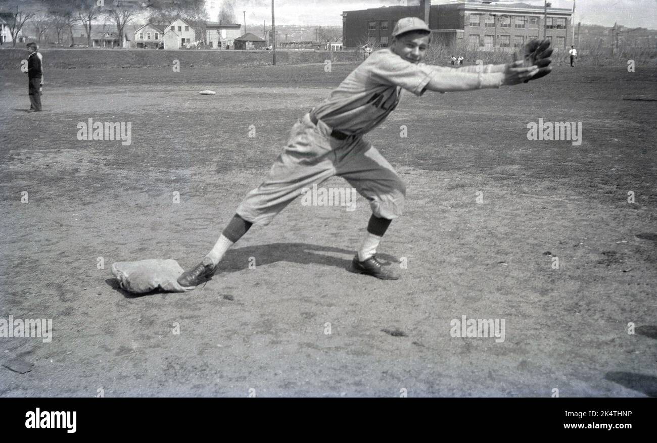 1934, historical, baseball, a schoolboy in the kit of the era, outside ...