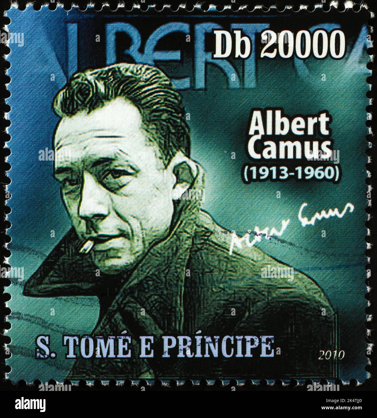 Albert Camus portrait on postage stamp of Liberia Stock Photo - Alamy