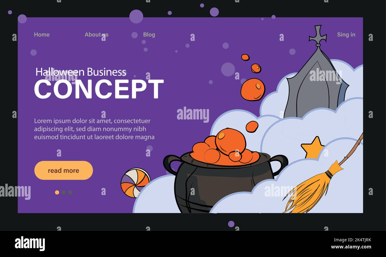 Happy Halloween Party Website Design. Landing Page Template with ...