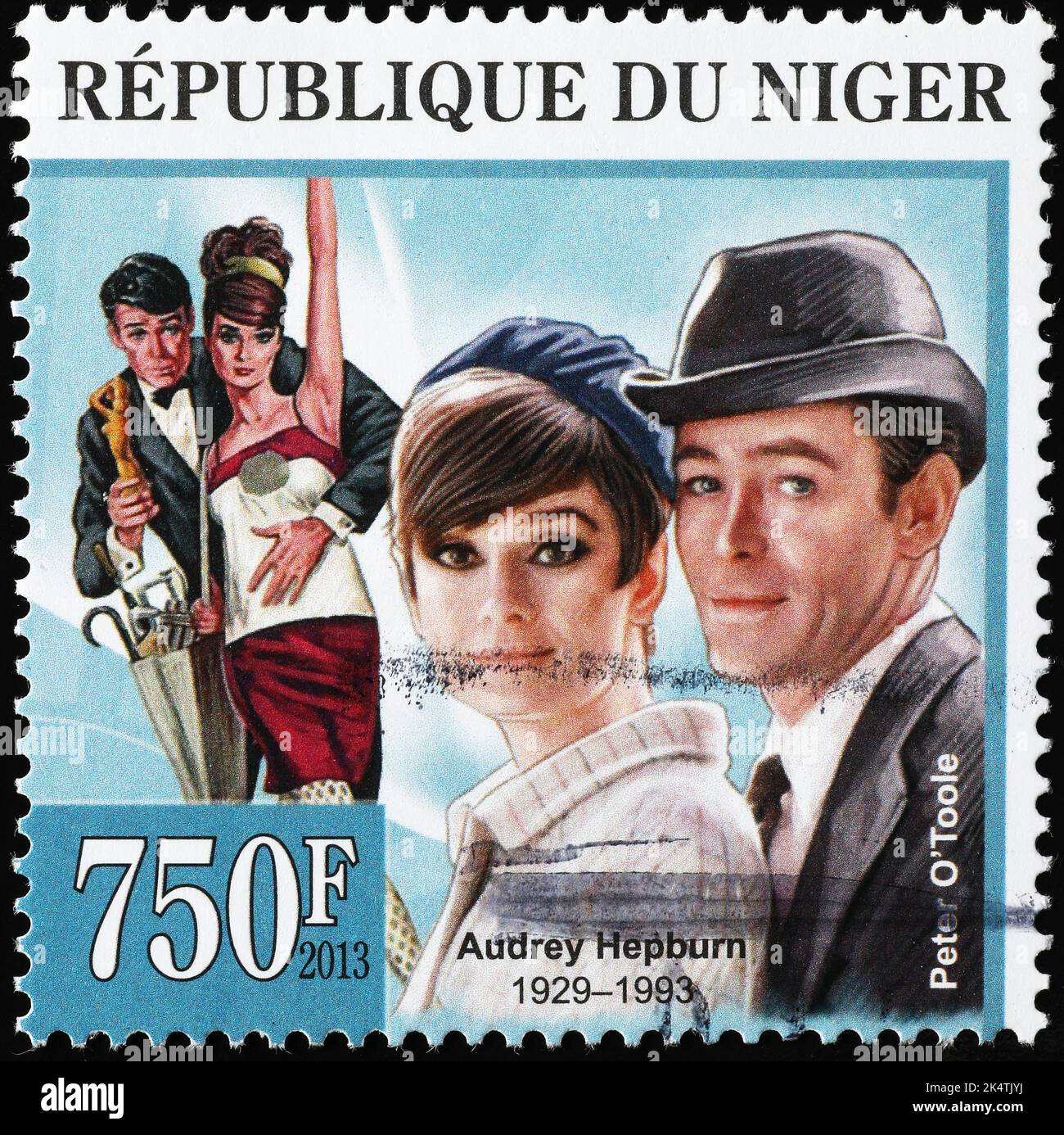 Audrey Hepburn and Peter O'Toole on postage stamp Stock Photo - Alamy