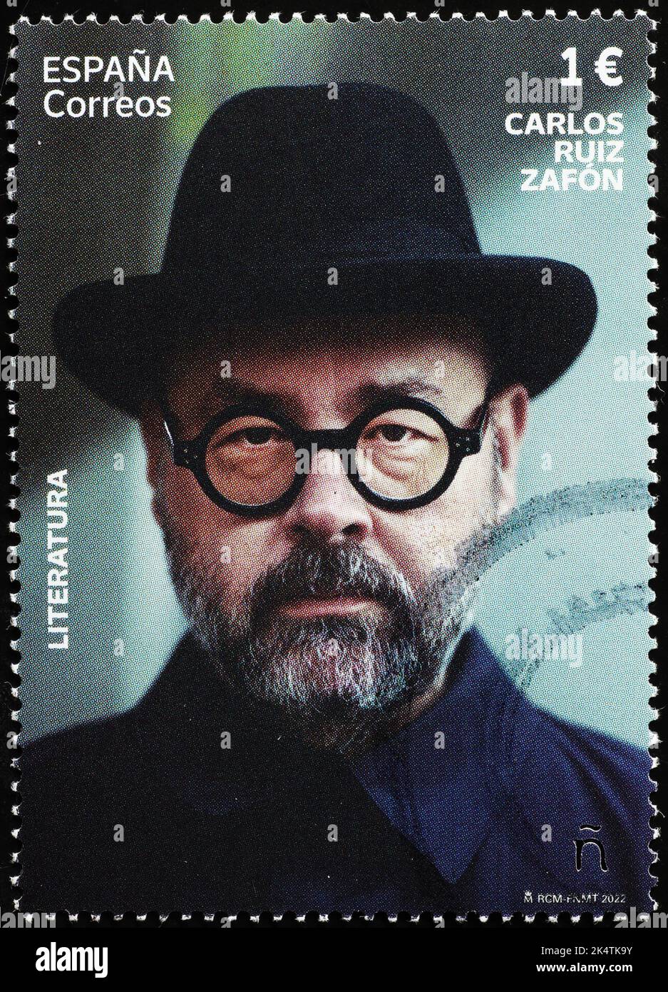 Carlos Ruiz Zafon portrait on postage stamp Stock Photo - Alamy