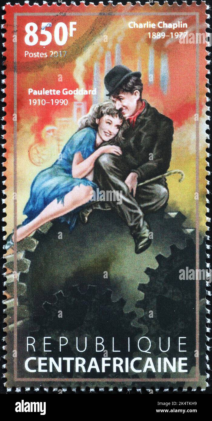 Charlie Chaplin and Paulette Goddard on postage stamp Stock Photo - Alamy