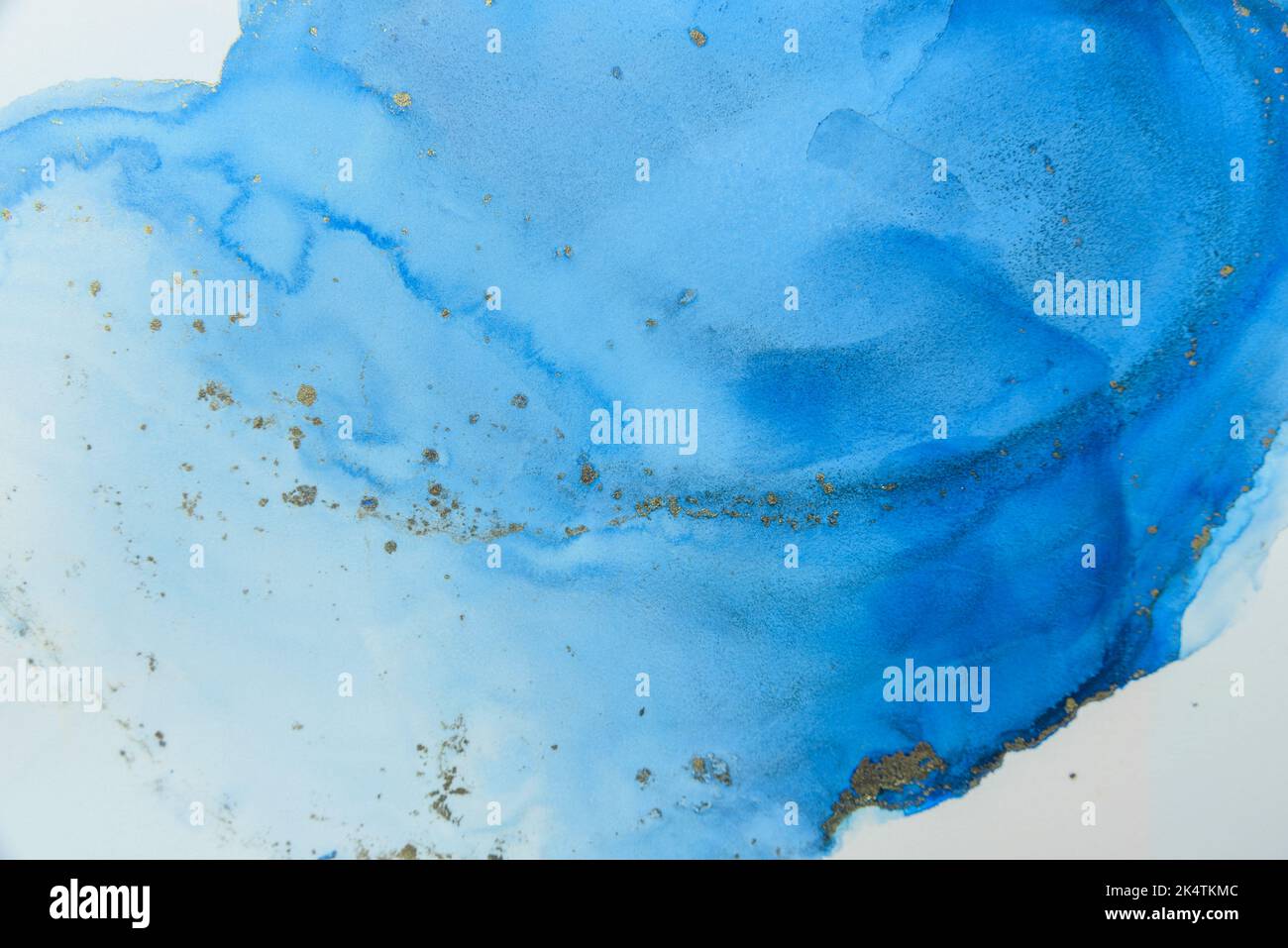 Abstract alcohol ink fluid art background. Blue color with gold Stock ...