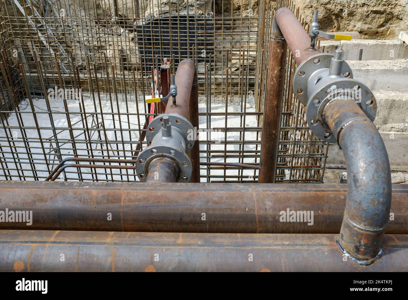 Replacing old pipes with new ones. Construction work on the ...