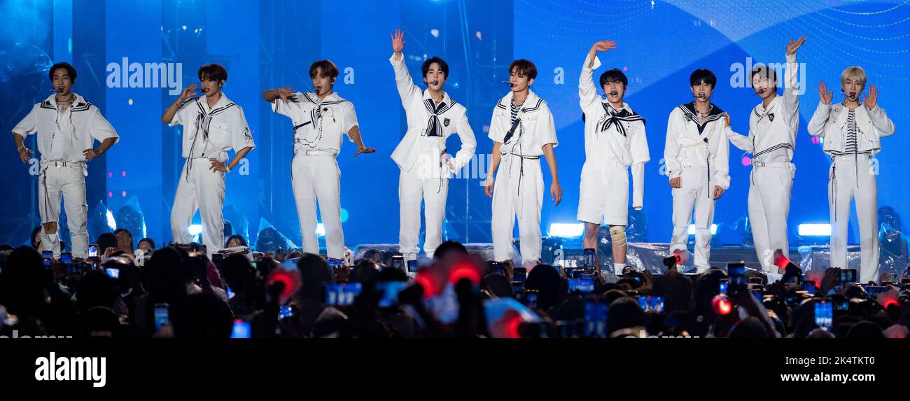 2 October 2022 - Seoul, South Korea : South Korean K-Pop boys band The Boyz, performs on the ...